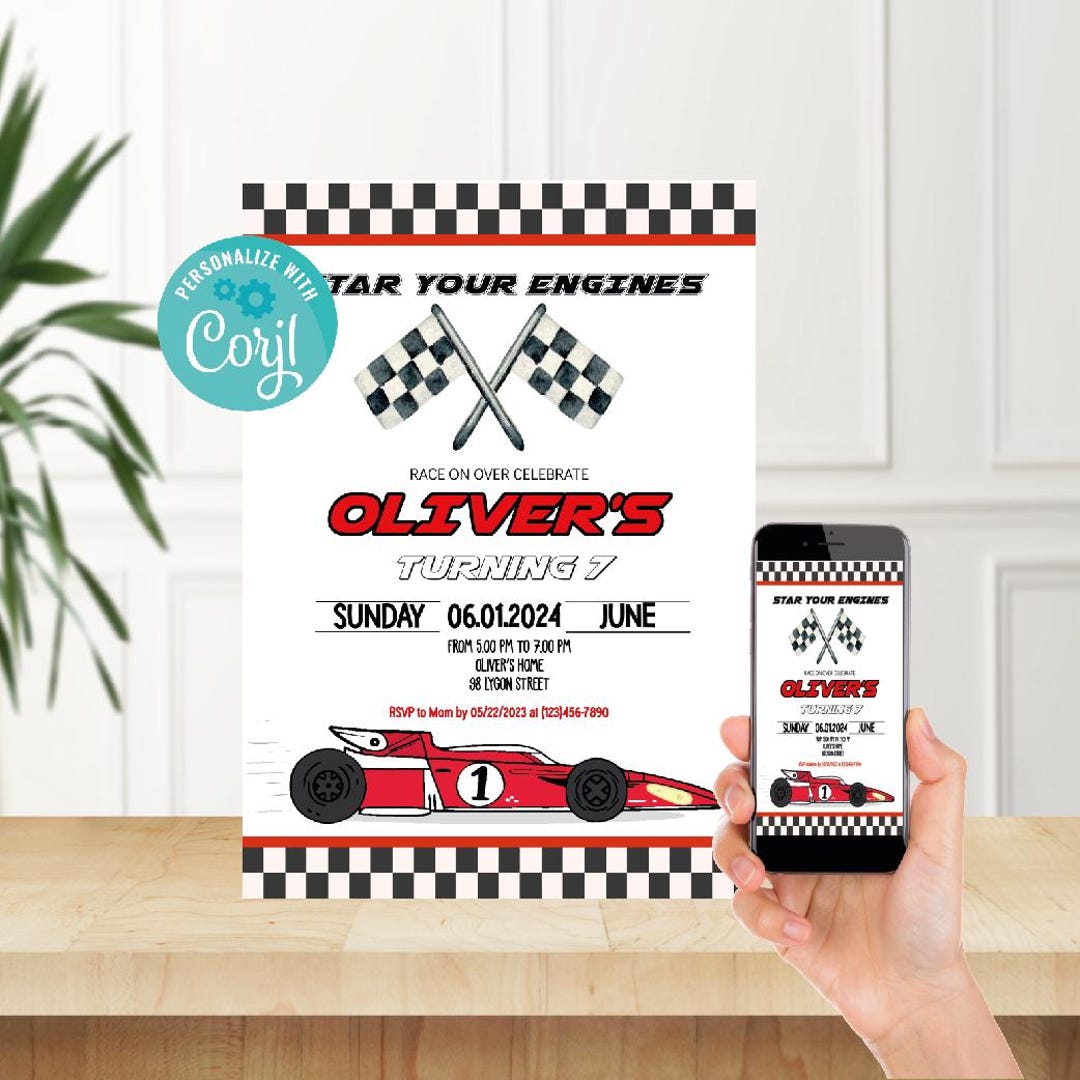Fast Birthday Invitation, Birthday Race Car Invite, Red Race Car ...