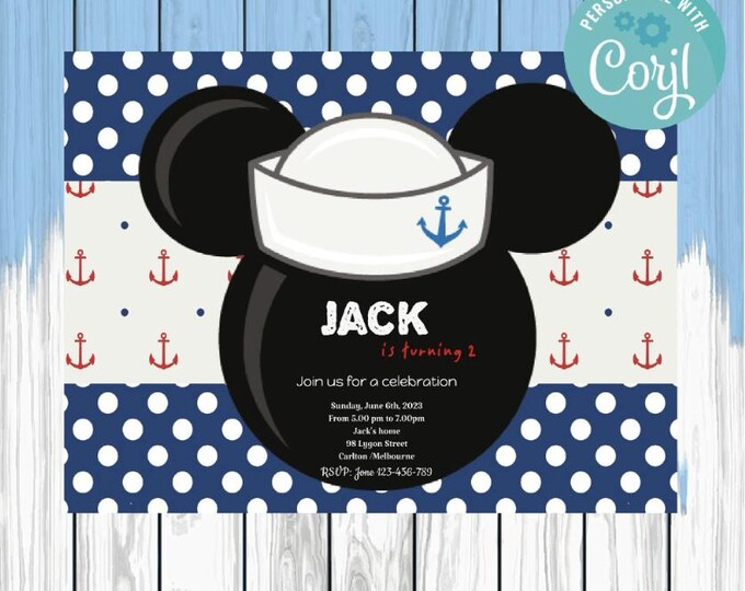 Nautical Mickey Mouse Invitation Mickey Mouse Nautical Invitation ...