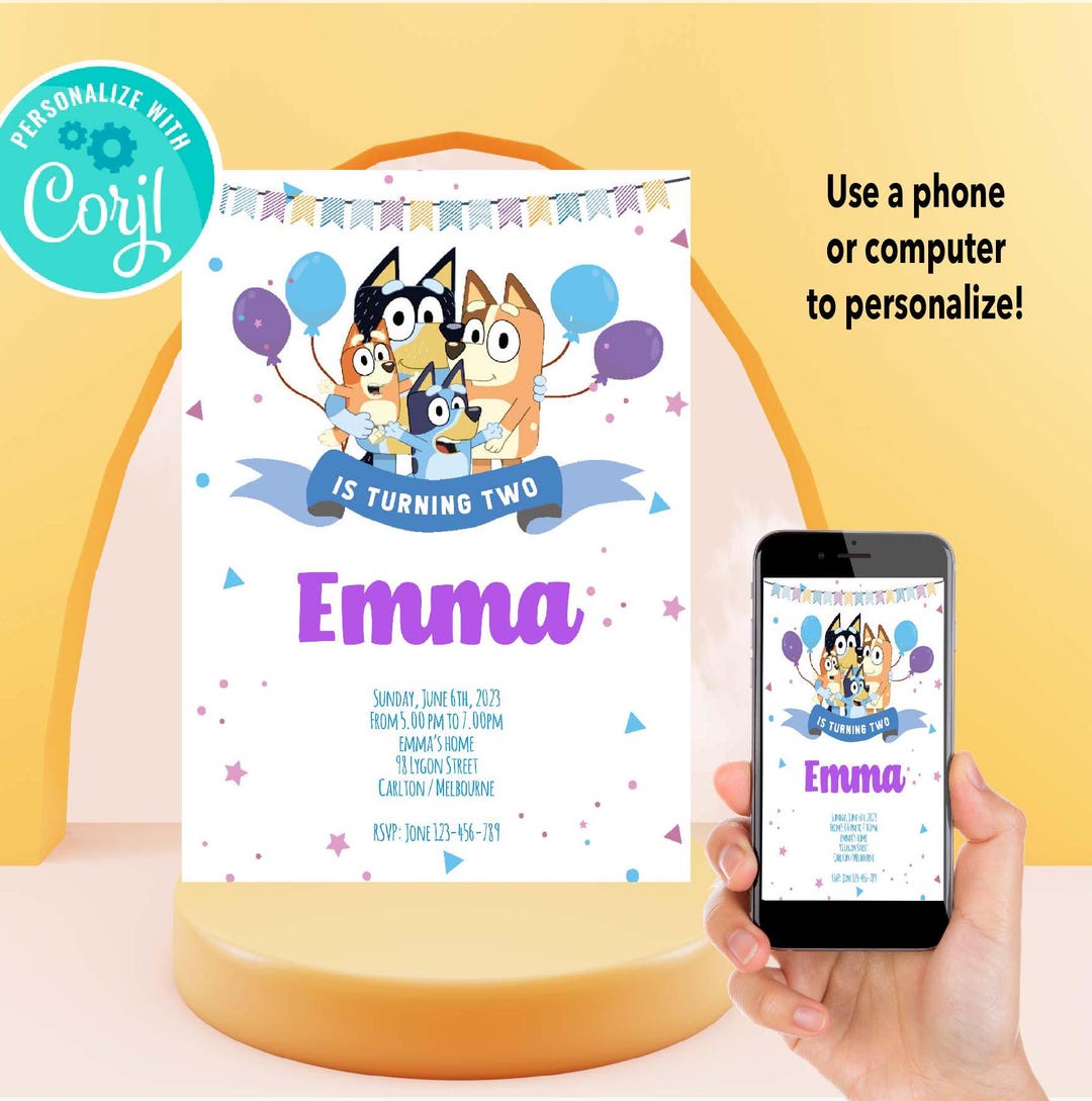 Girl Bluey Birthday Invitation, Printable Bluey Invitation, Digital ...
