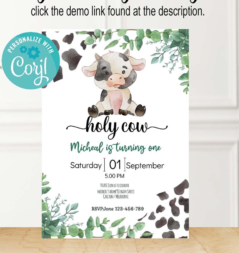 Editable Holy Cow Invitation, Holy Cow Birthday Invitation Template ...