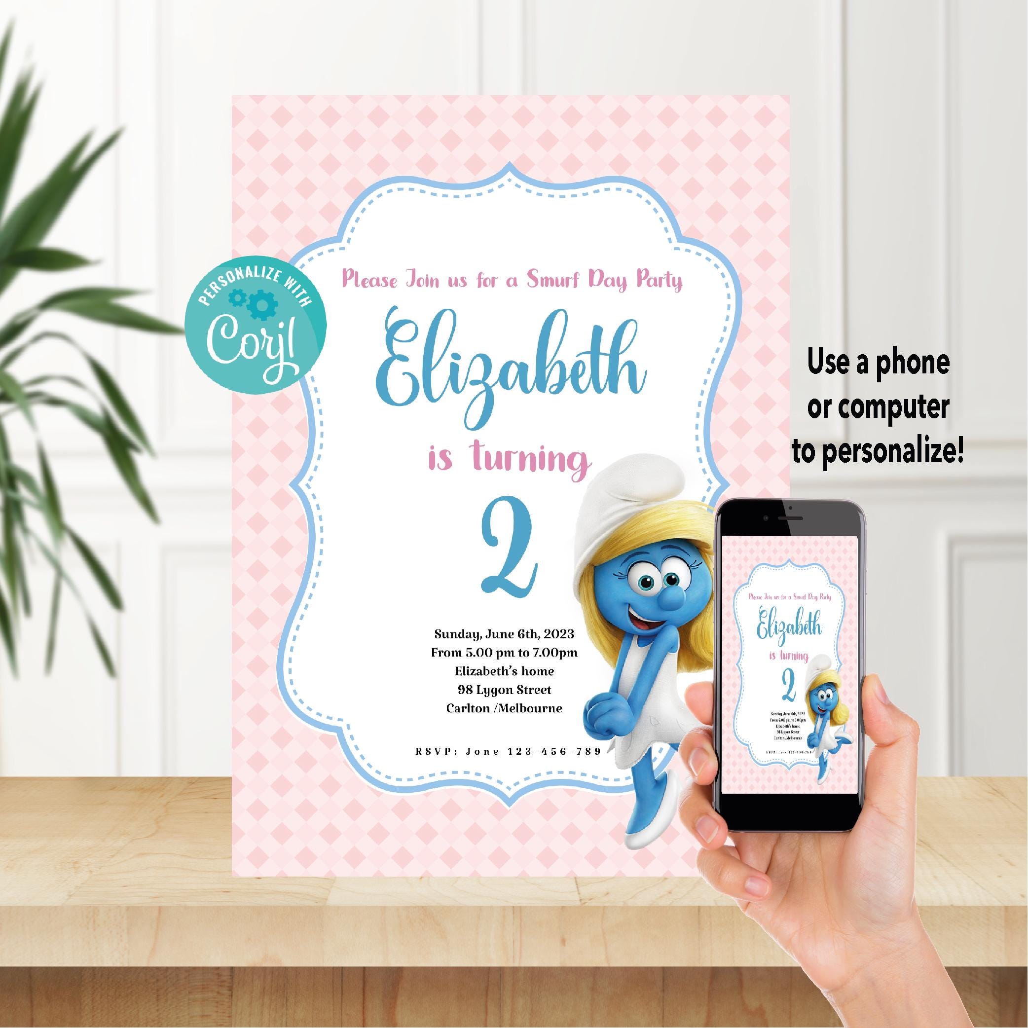 Smurfs Birthday Invitation , Smurfette Instant Download Editable ...