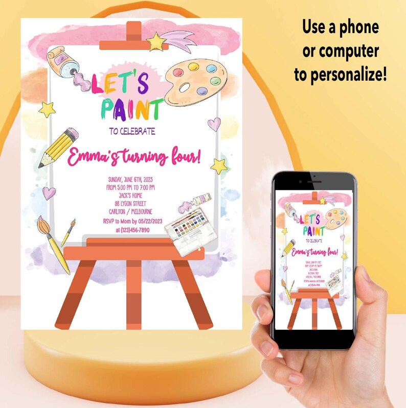 Editable Art Birthday Party Invitation, Art in Party Birthday Party ...