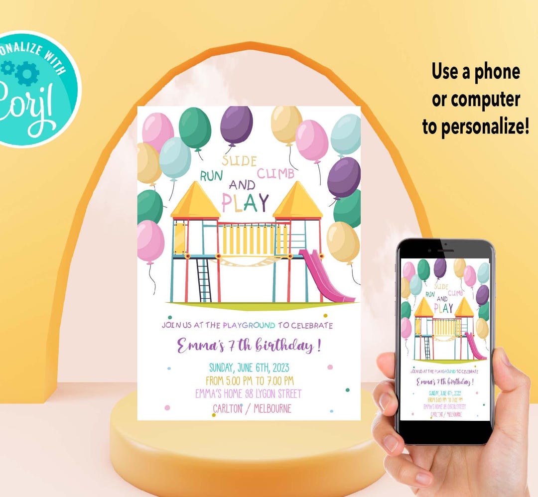 Playground Birthday Party Invitation, Let's Play, Jungle Gym Party ...