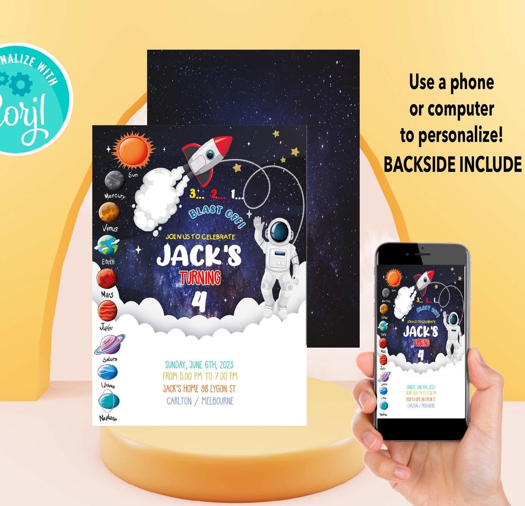 Space Invitation, Outer Space Birthday Invitation, Planets Rocket Ship ...