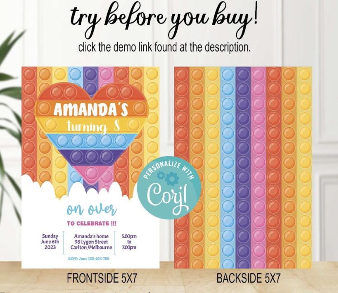 EDITABLE Pop It Birthday Invitation, Pop It Rainbow Invitation, Pop It ...