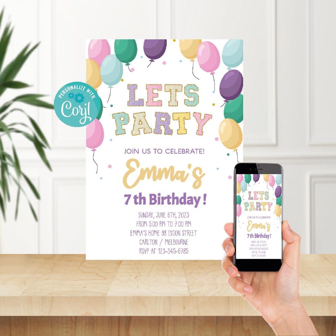 Patch Letter Invitation, Girls Groovy Birthday, Let's Party Smiley Face ...