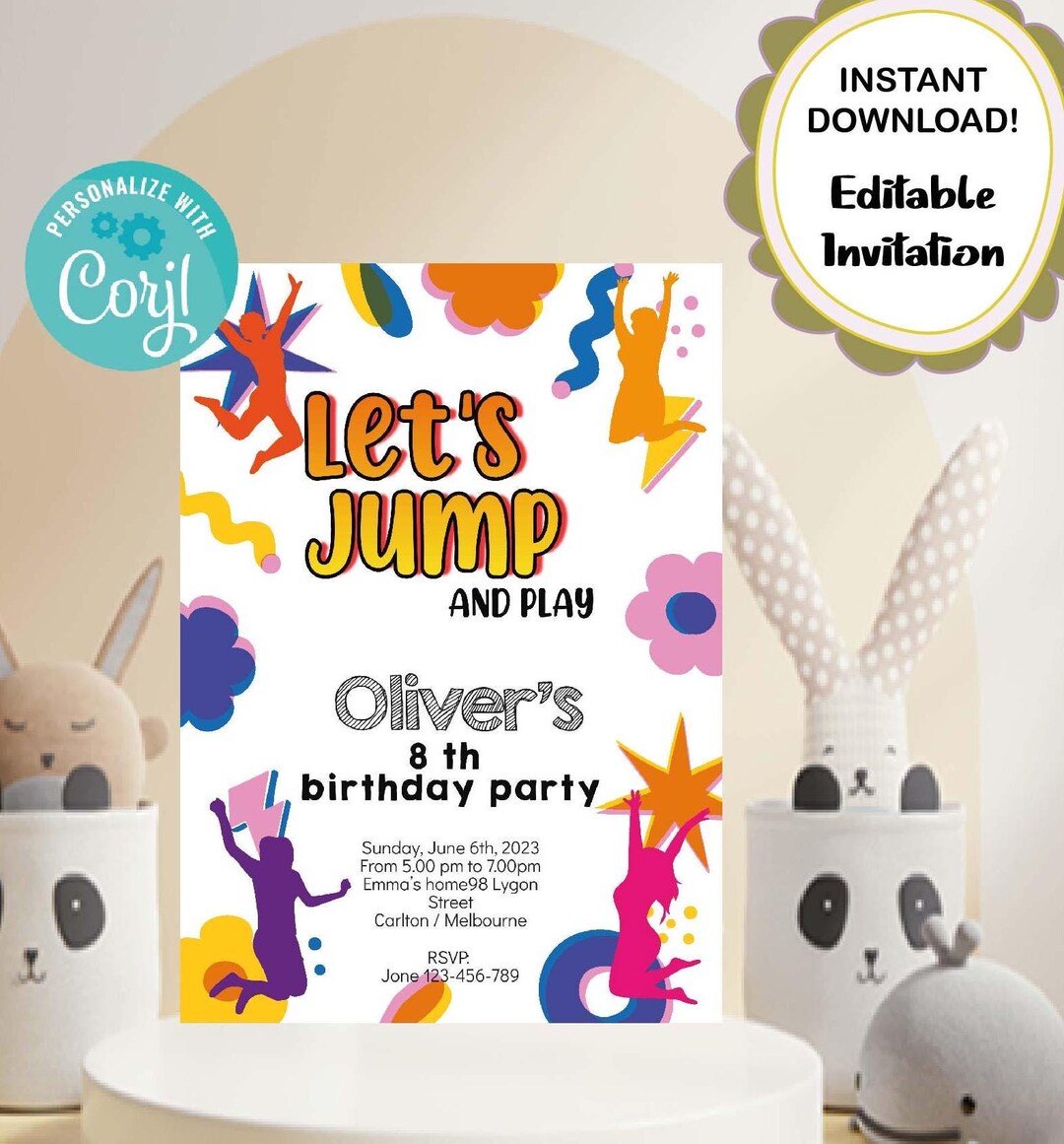 Jump Invitation, Editable Pink Jump Birthday Invite, Trampoline Park ...