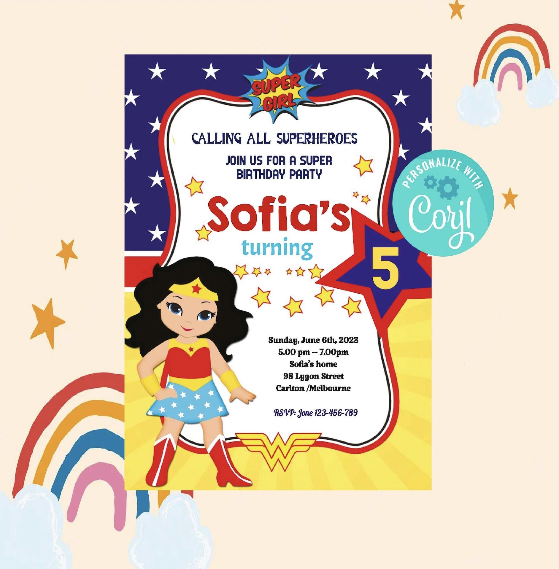 Girl Hero Birthday Invitation, Girl Hero Invitation , Girl Hero, Girl ...