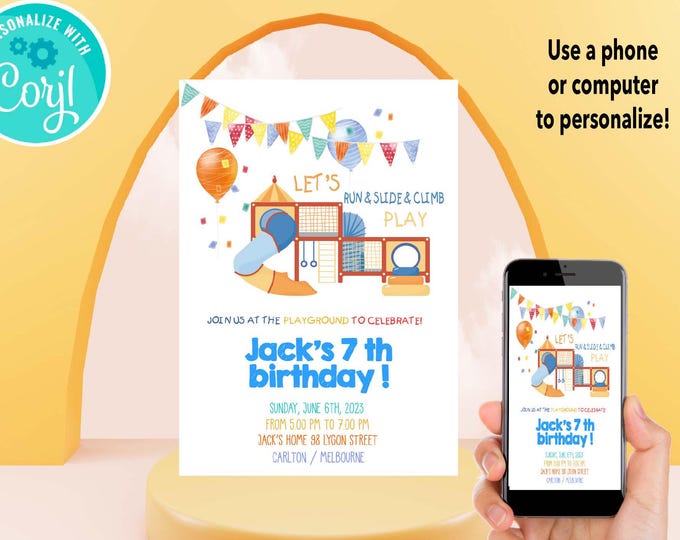 Playground Birthday Party Invitation, Let's Play, Jungle Gym Party ...