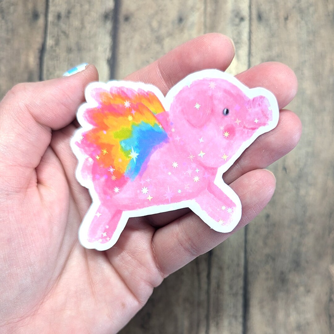 Flying Pig With Rainbow Wings Star Holographic Laminated Vinyl Die Cut ...