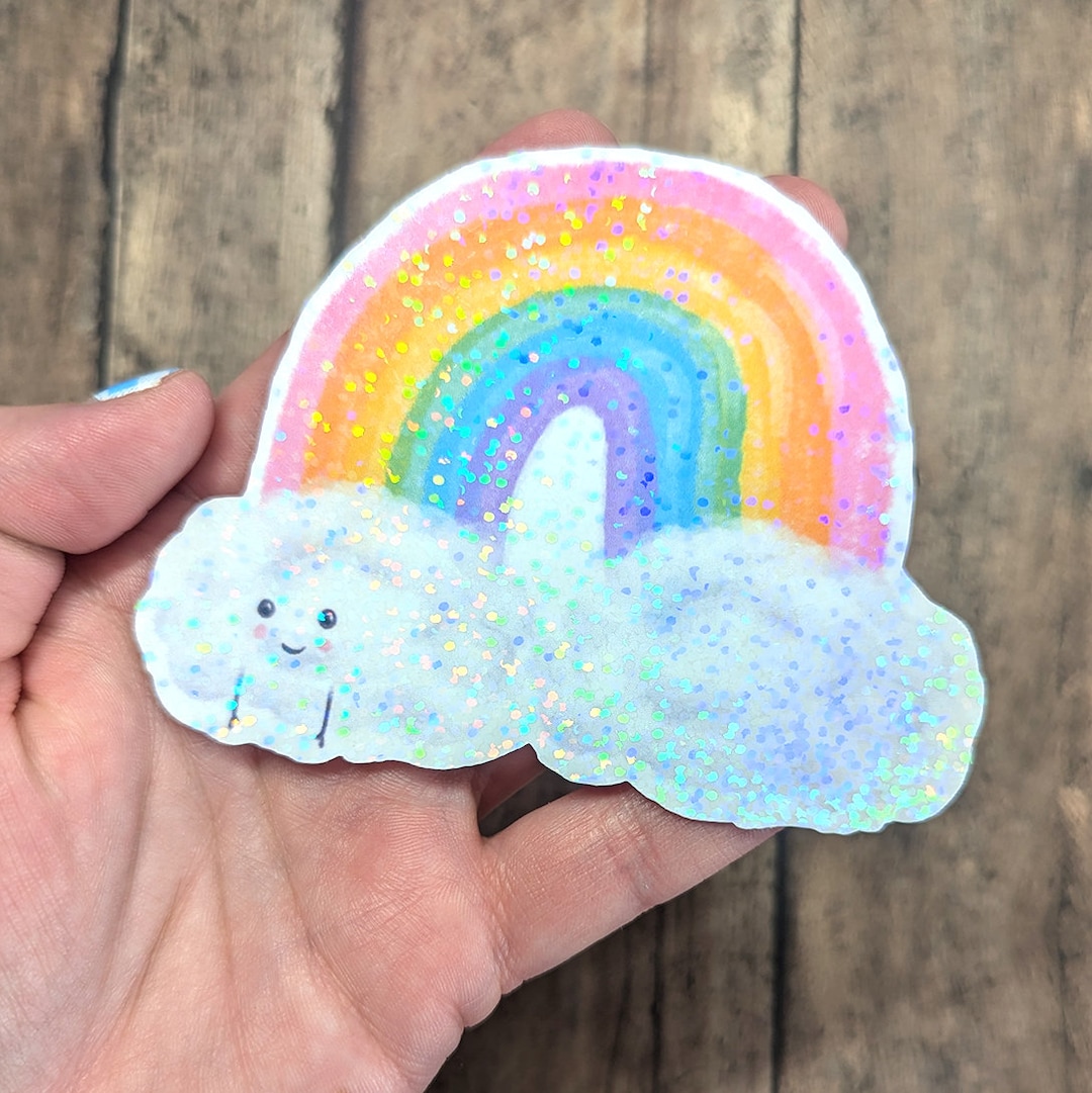 Rainbow Cloud Friend Glitter Holographic Laminated Vinyl Die Cut ...