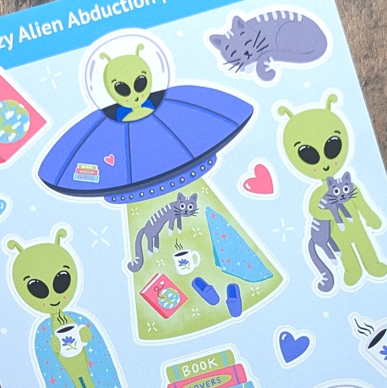 A Cozy Alien Abduction Matte Vinyl and Laminated Sticker Sheets - Etsy