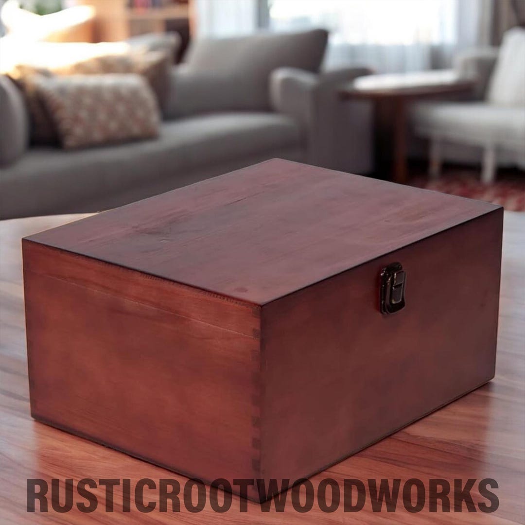 Wooden Storage Box With Hinged Lid, Wooden Keepsake Box, Rustic ...