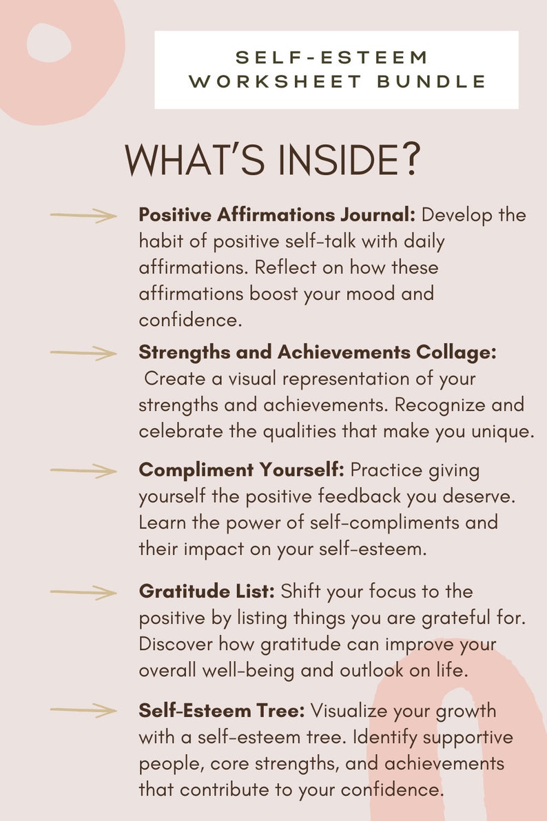 Self-esteem Worksheet Bundle for Teens and Adults Positive Affirmations ...