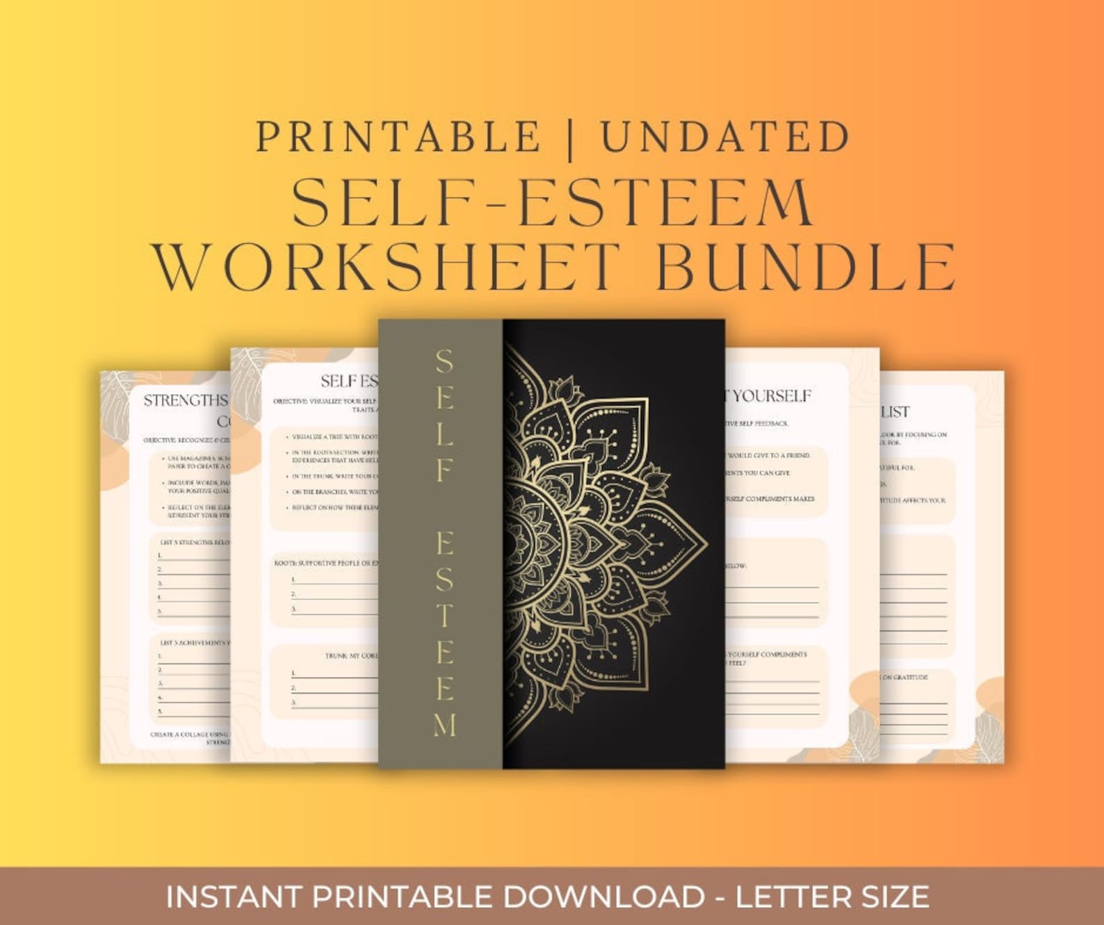Self-esteem Worksheet Bundle for Teens and Adults Positive Affirmations ...