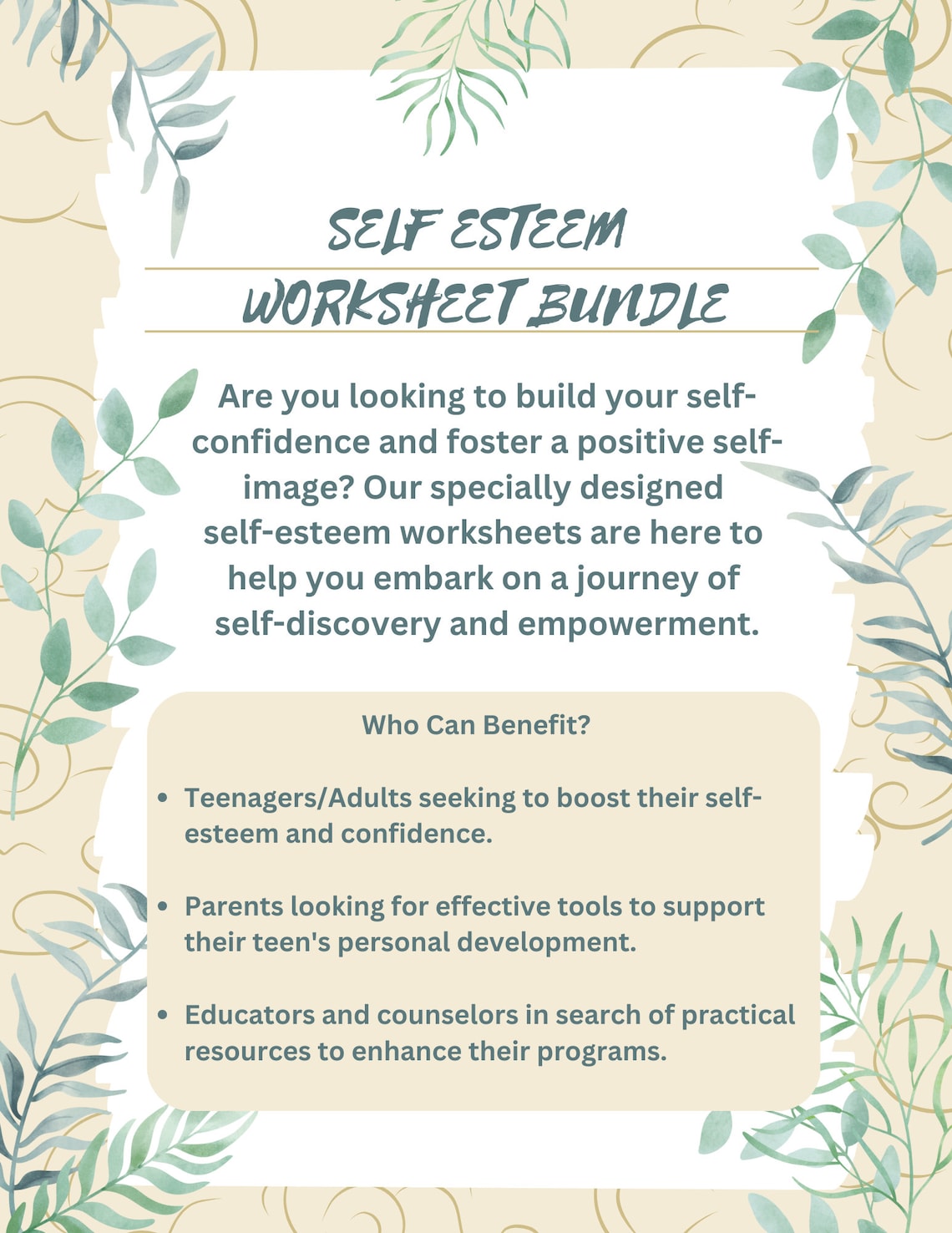 Self-esteem Worksheet Bundle for Teens and Adults Positive Affirmations ...