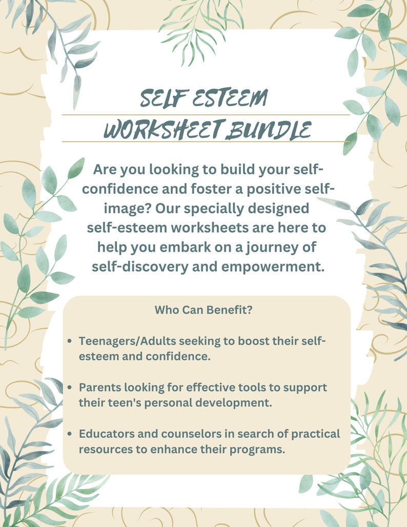 Self-esteem Worksheet Bundle for Teens and Adults Positive Affirmations ...