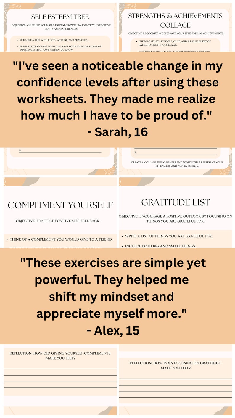Self-esteem Worksheet Bundle for Teens and Adults Positive Affirmations ...