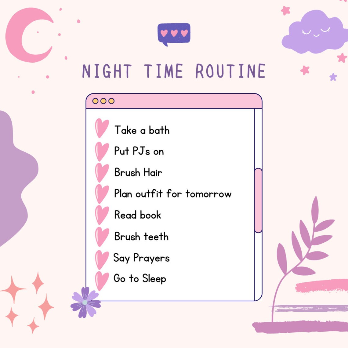 Night Time Routine Chart - Etsy