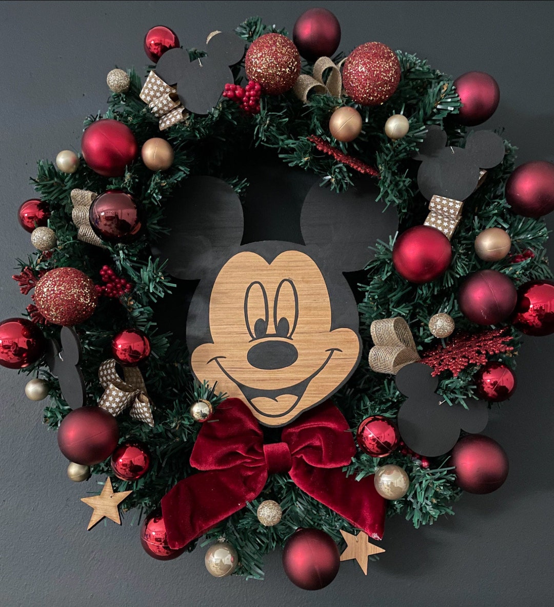 Mickey Mouse Inspired Christmas Wreath. Large Wooden Mickey Head ...