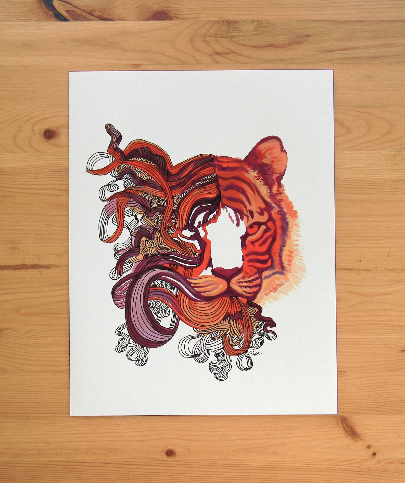 Tiger Dreams || Abstract Tiger Art Print, Cat Painting Orange, Red ...