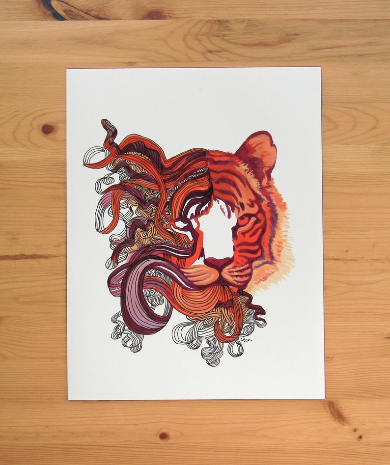 Tiger Dreams || Abstract Tiger Art Print, Cat Painting Orange, Red ...