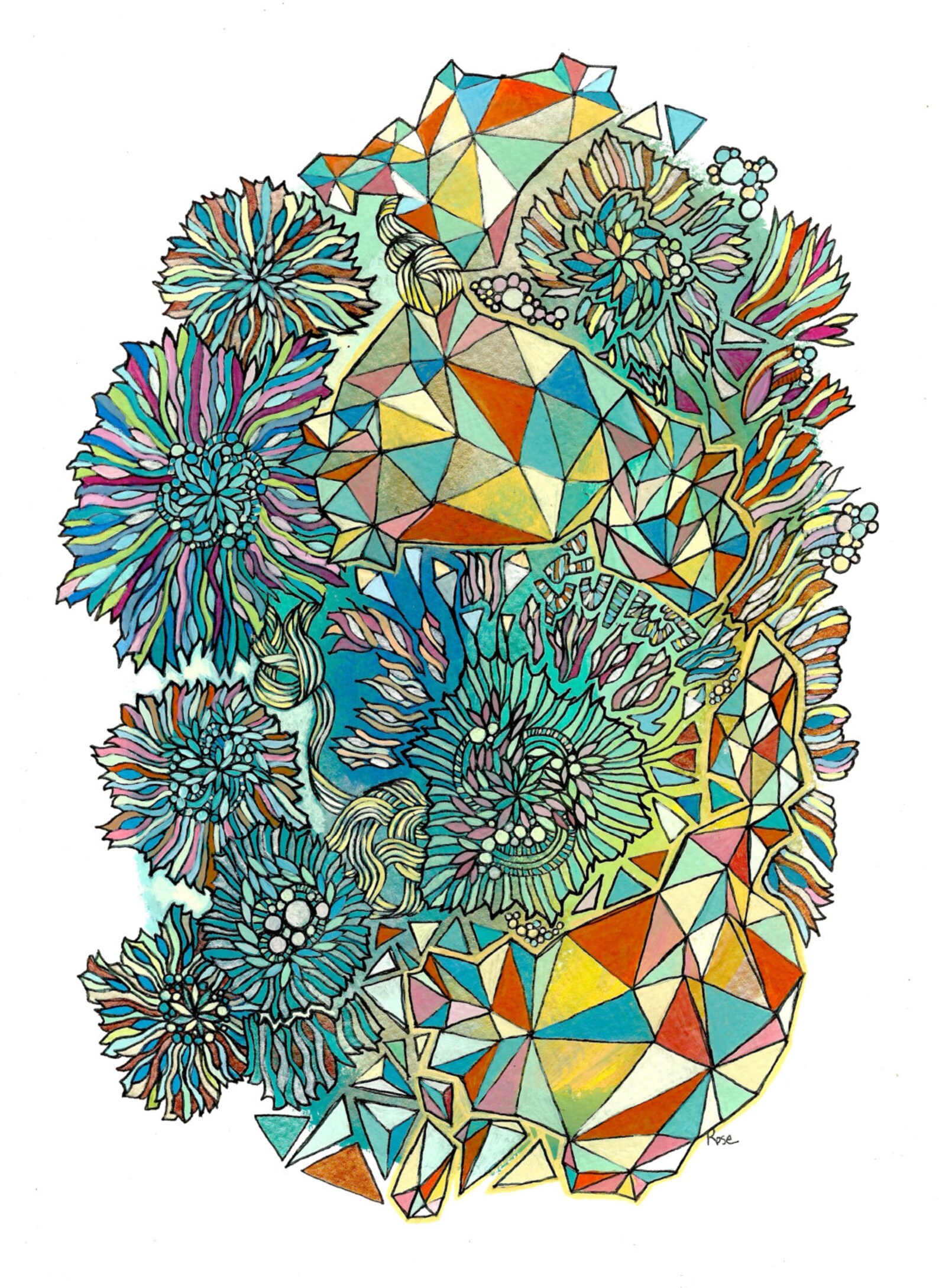 Origami Circus Abstract Geometric Art Print, Colorful Painting ...