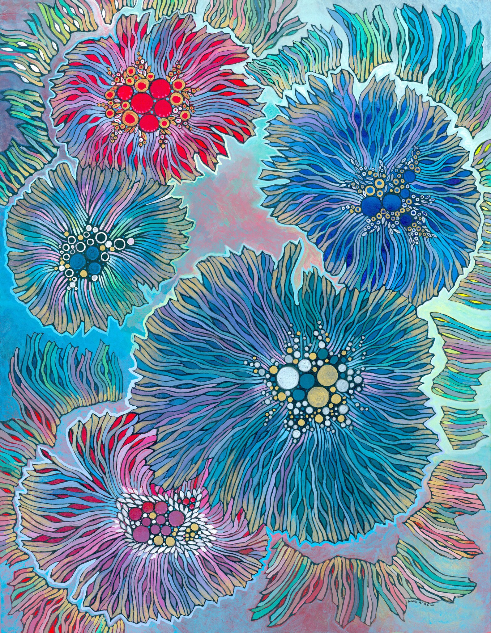 Anemones || Abstract Sea Life Painting Art Print, Colorful Floral ...