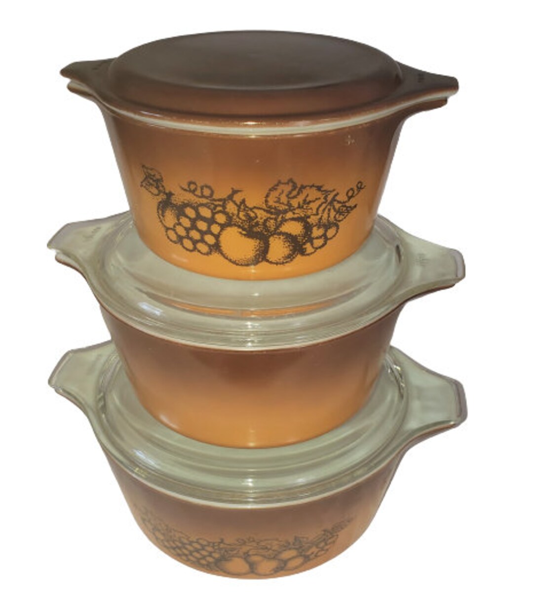 Vintage PYREX Set of 3 Old Orchard Cinderella Casseroles 473 474 475 W ...