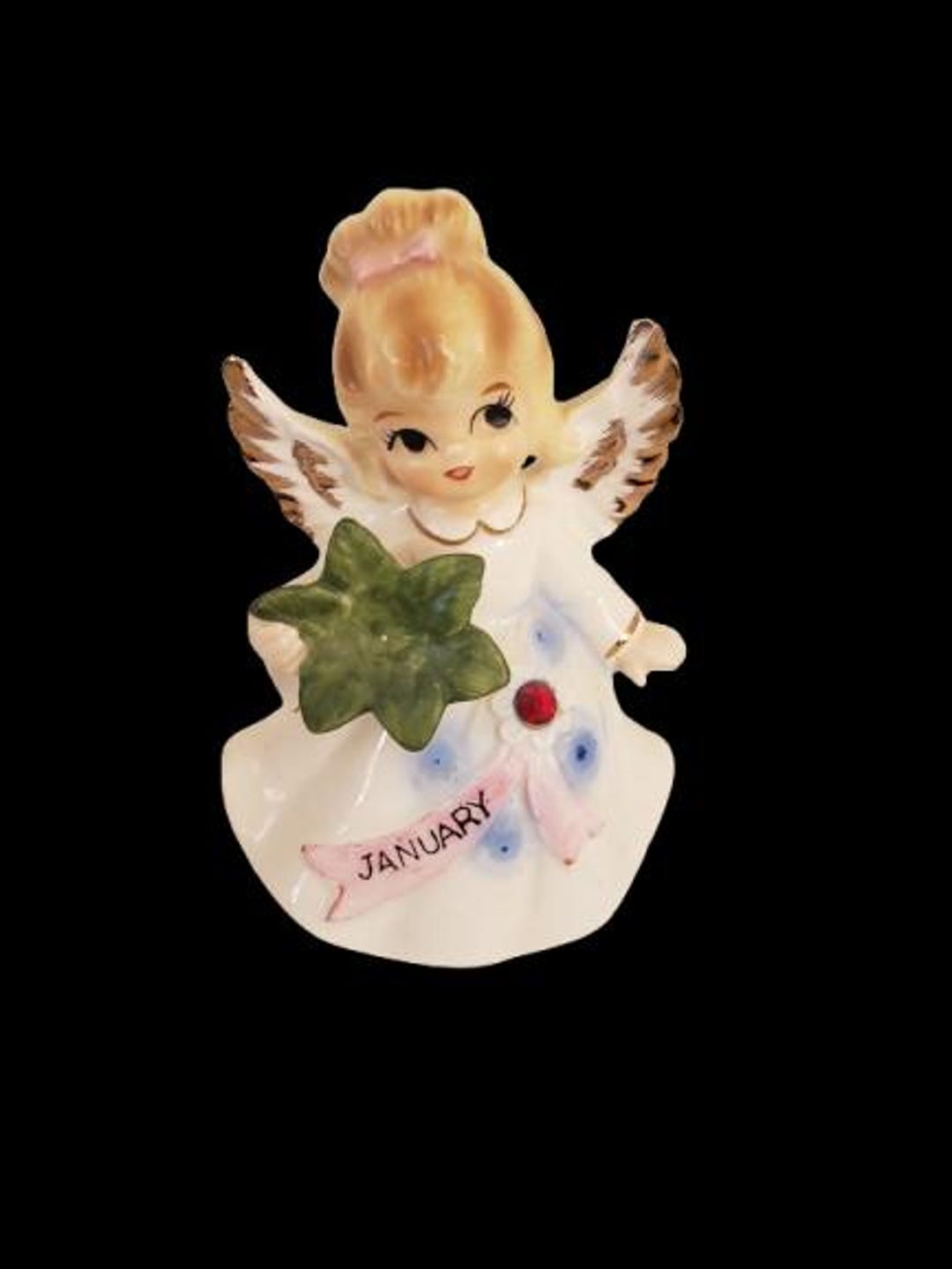 Lefton Birthday Girl January Vintage Figurine Angel 6224 Red Rhinestone ...
