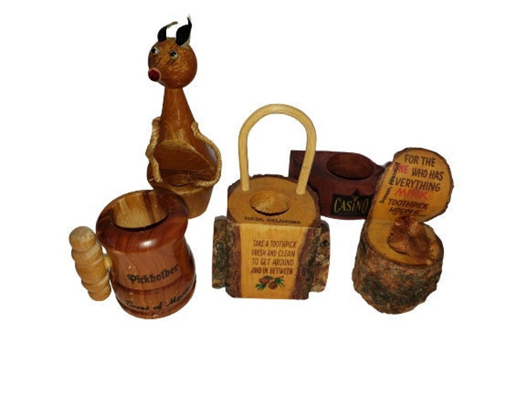 Lot of 4 Vintage Funny Wooden Toothpick Holders Souvenir Items Giraffe ...