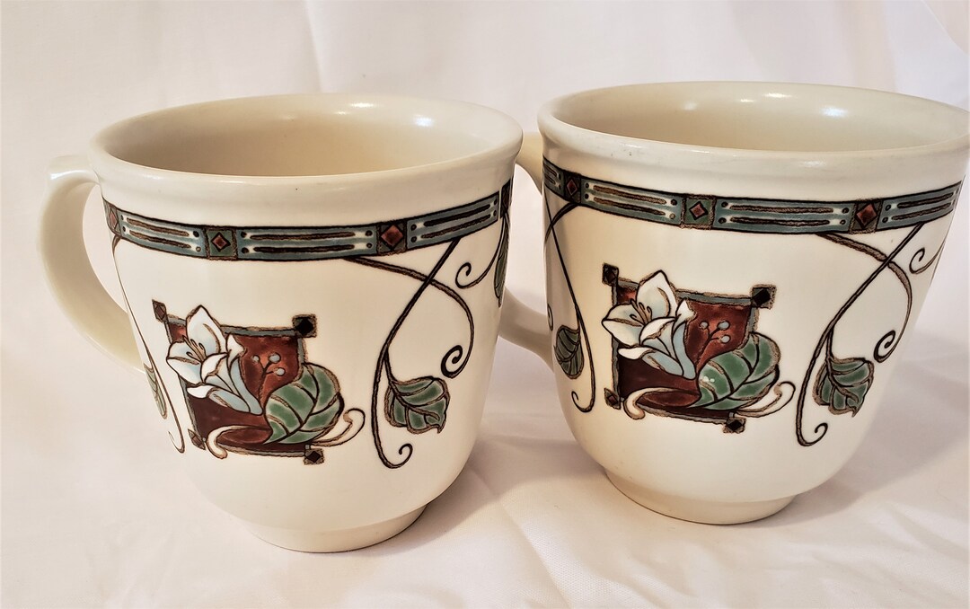 Pair Mission Flower Pfaltzgraff Coffee Mugs Art Nouveau Style Arts ...