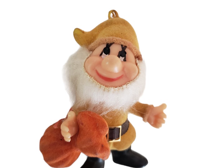 Vintage Flocked Felt Elf Pixie Dwarf Santa Helper Christmas Ornament ...