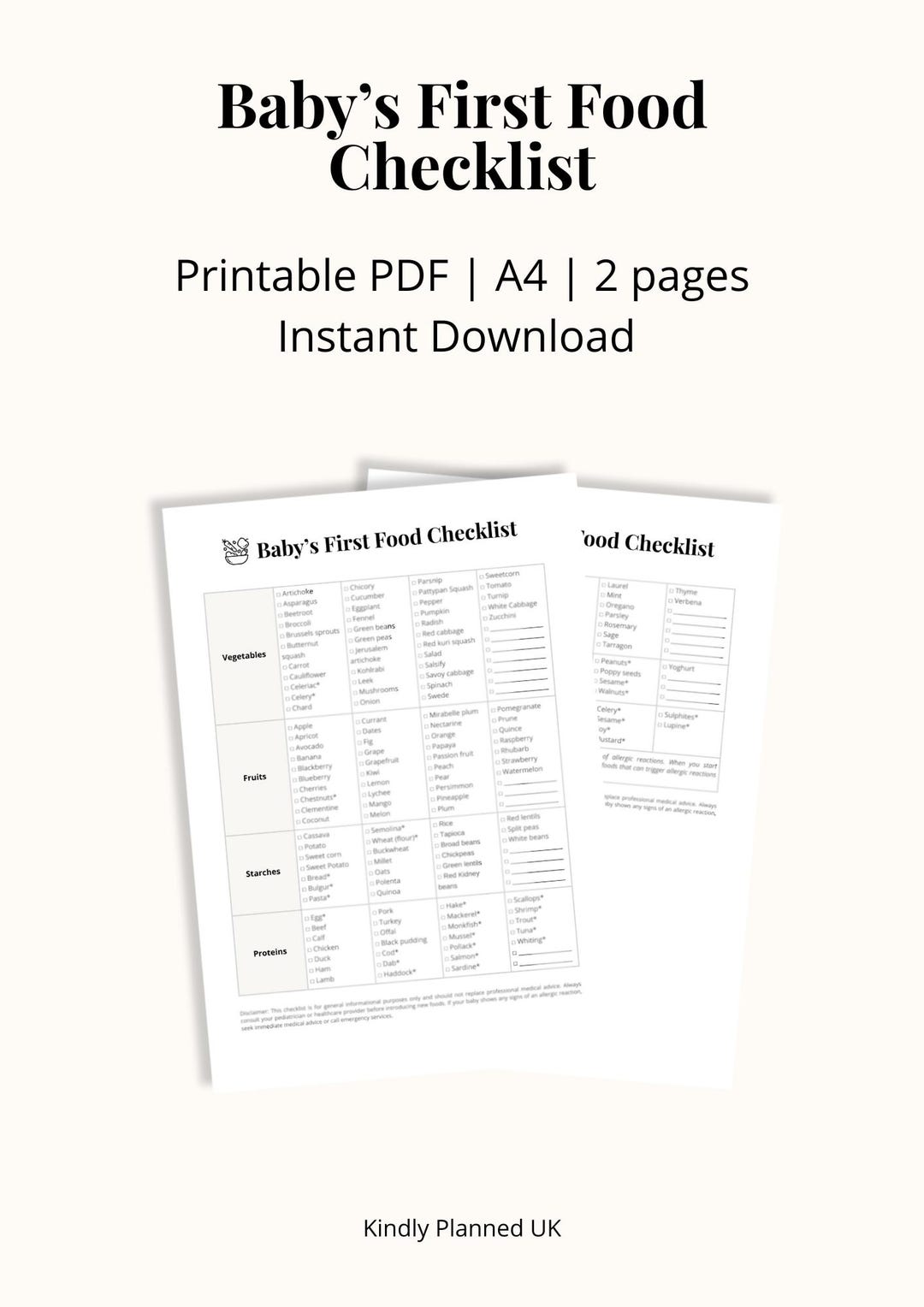 Baby's First Food Checklist: Weaning Tracker Printable (PDF) - Etsy