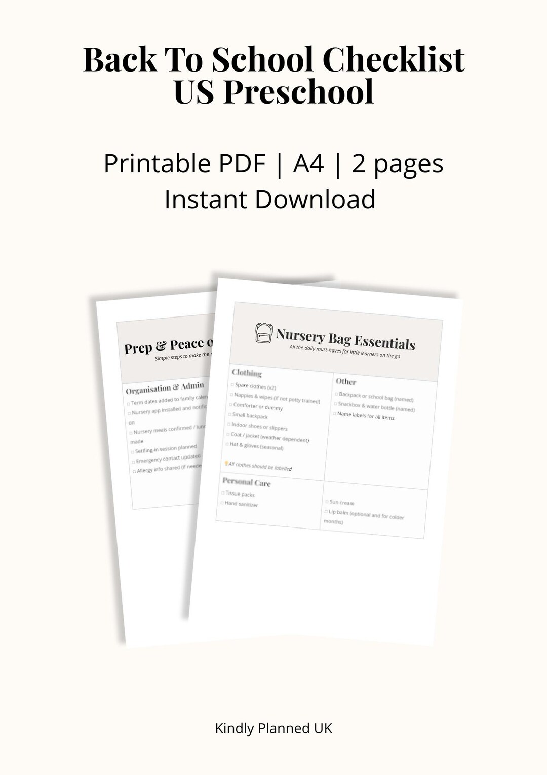 Preschool Checklist | Back to School Planner (printable PDF) - Etsy