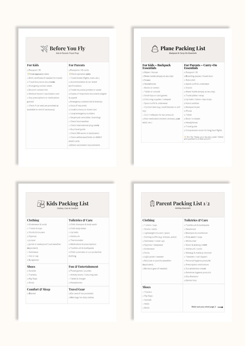 Family Travel Checklist: Printable Vacation Planner for Kids (PDF ...