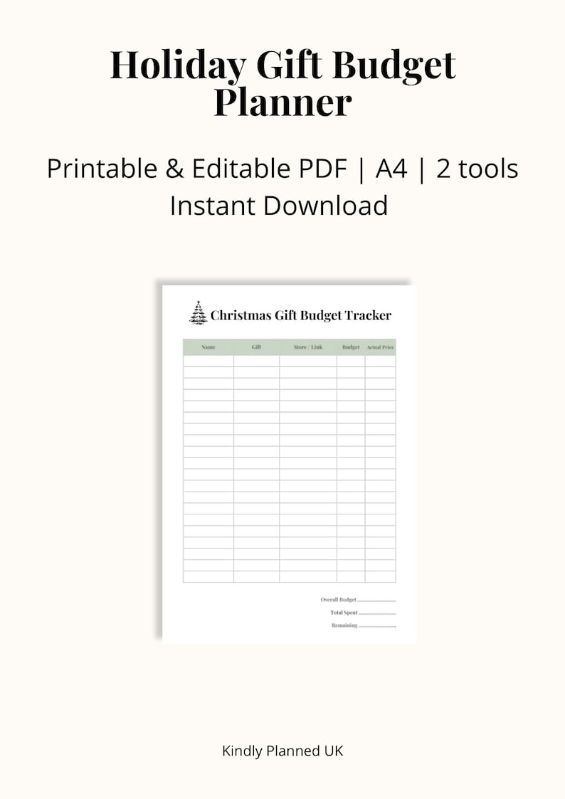 Christmas Gift Budget Planner: Printable Holiday List (A4 PDF) - Etsy