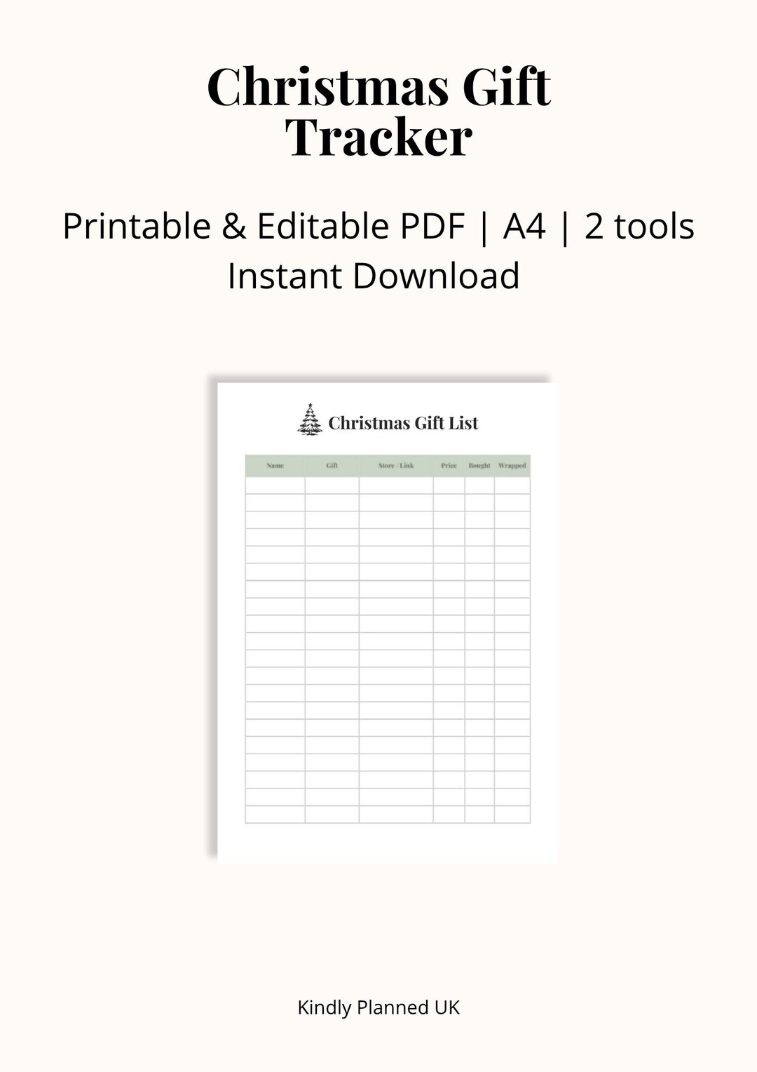 Christmas Gift Tracker: Printable & Editable Festive Planner (A4 PDF ...