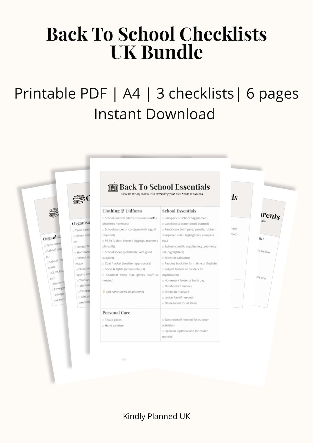Back to School Checklist Bundle: UK Nursery, Primary, Secondary (3 ...