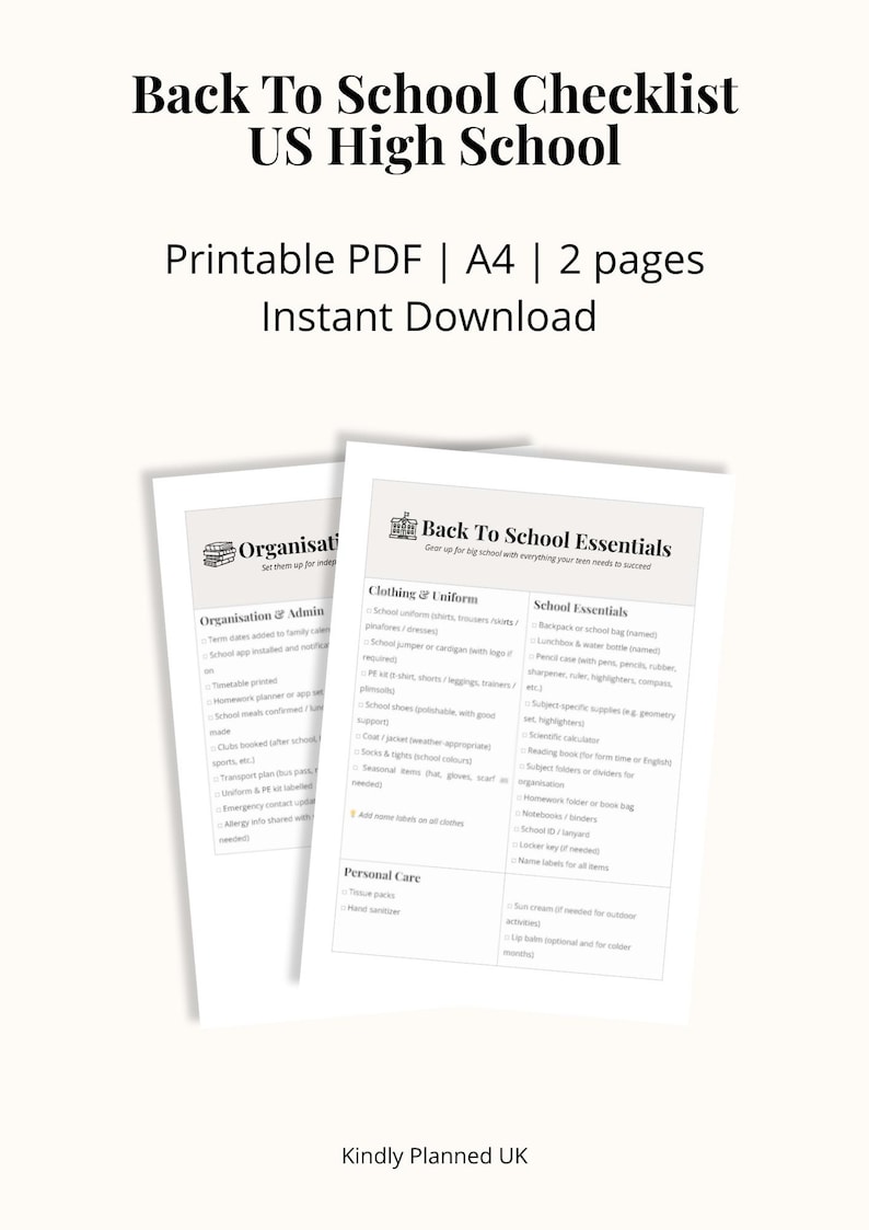 High School Checklist | Back to School Planner (PDF) - Etsy