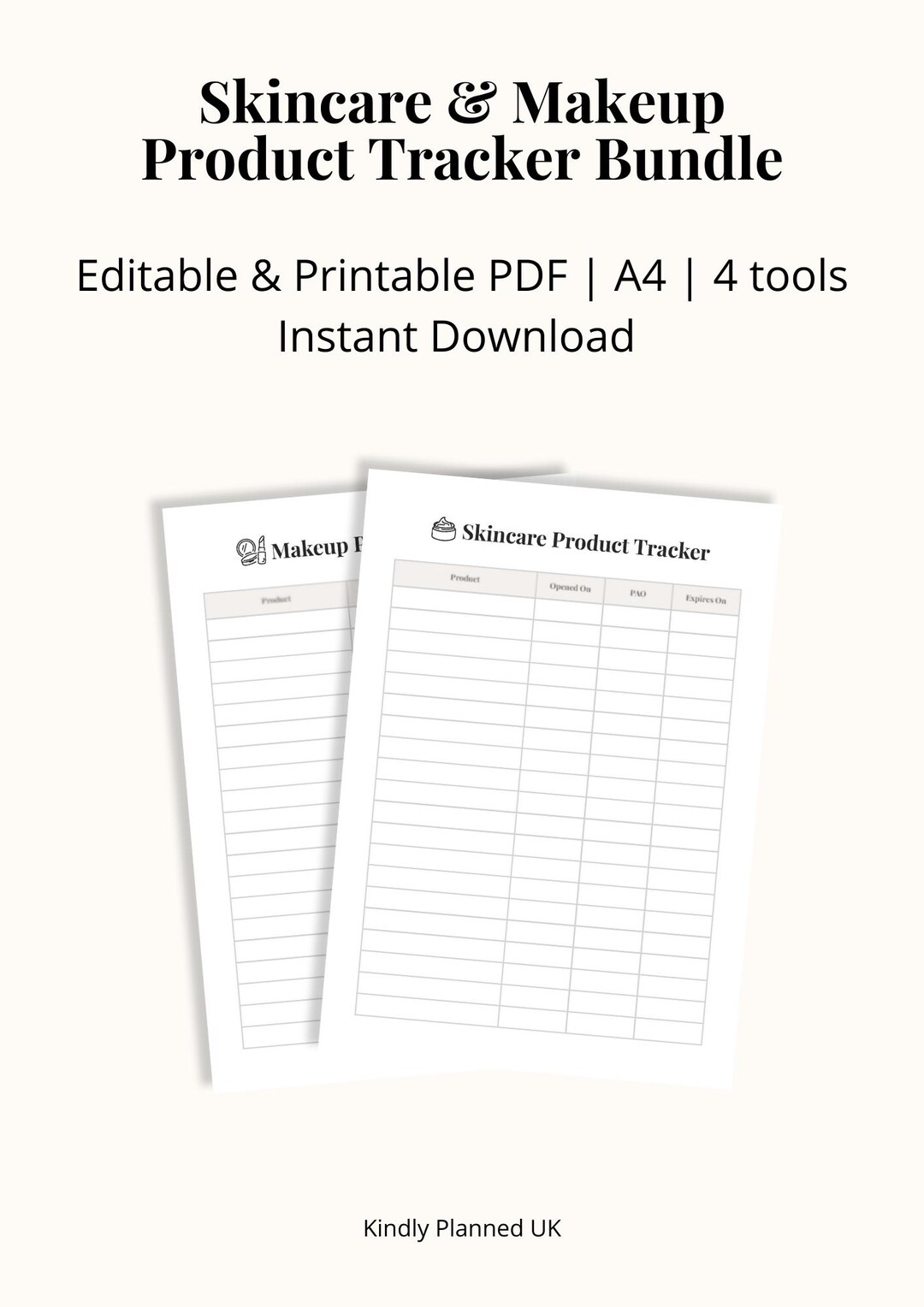 Skincare & Makeup Tracker Bundle: Printable Beauty Inventory Log (PDF ...