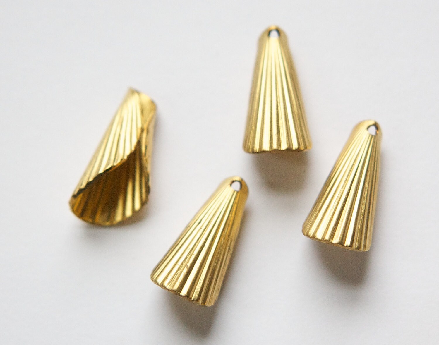 Raw Brass Ribbed Cone Pendant or Bead Cap Small 19x9mm 4 | Etsy