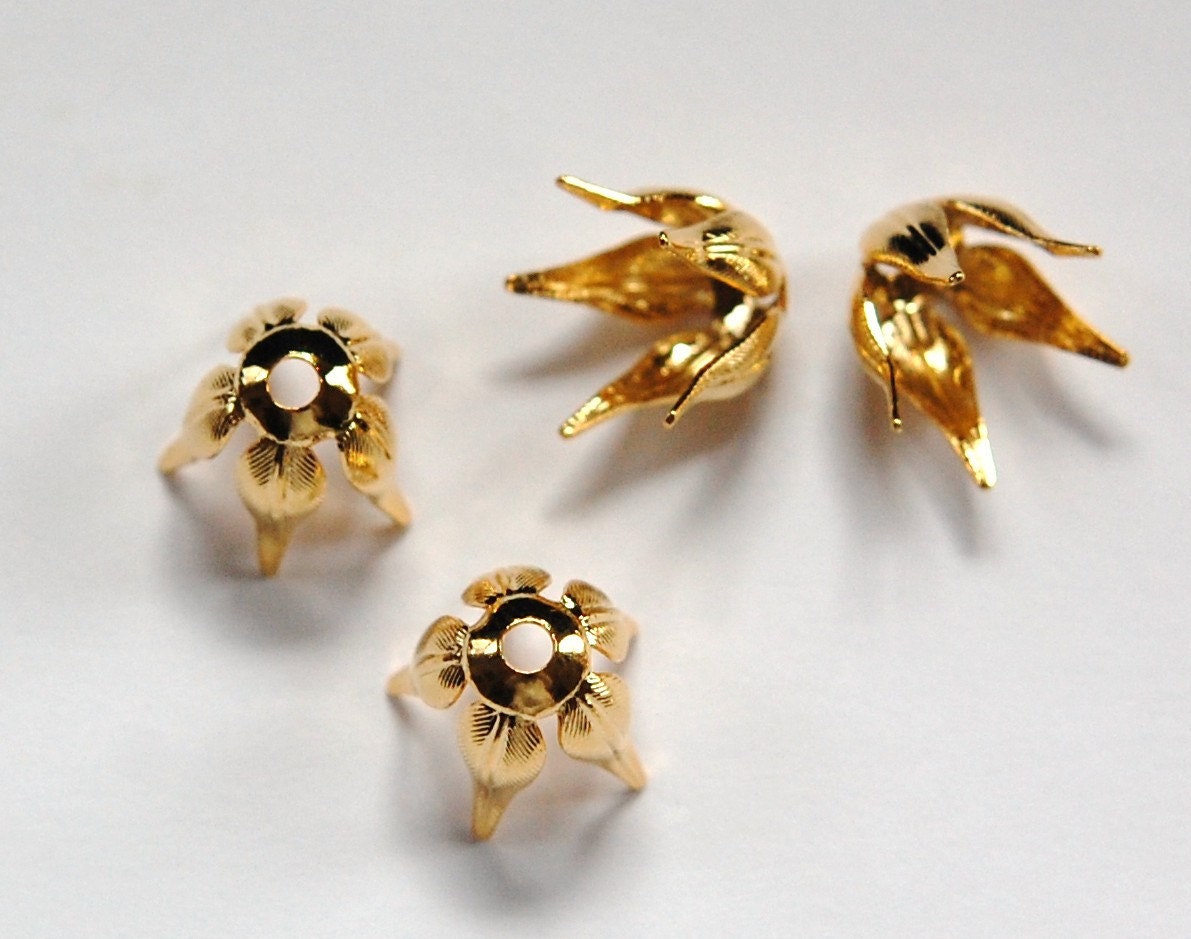 Gold Plated Long Petal or Leaf Bead Caps Size B 4 mtl262C | Etsy