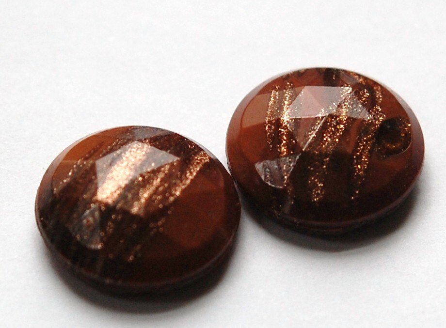 Vintage Copper Colored Faceted Glass With Goldstone 18mm - Etsy
