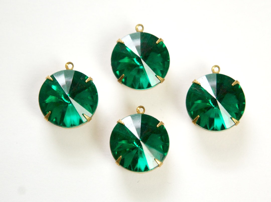 Vintage Emerald Rivoli Acrylic Stones 1 Loop Brass Settings 15mm (4 ...