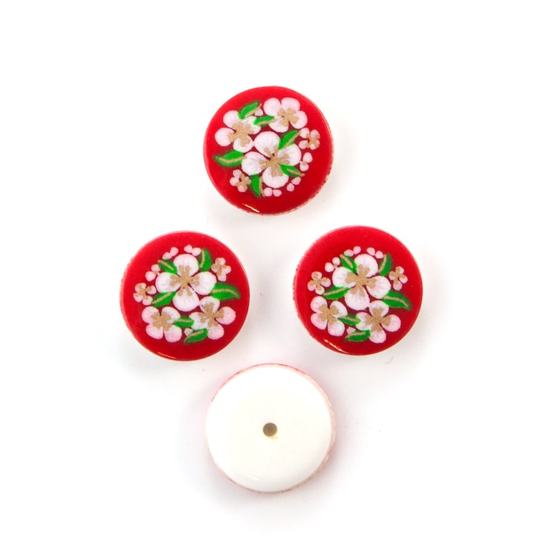 Vintage Red With White Flowers Cabochons Japan 13mm Cab380 - Etsy