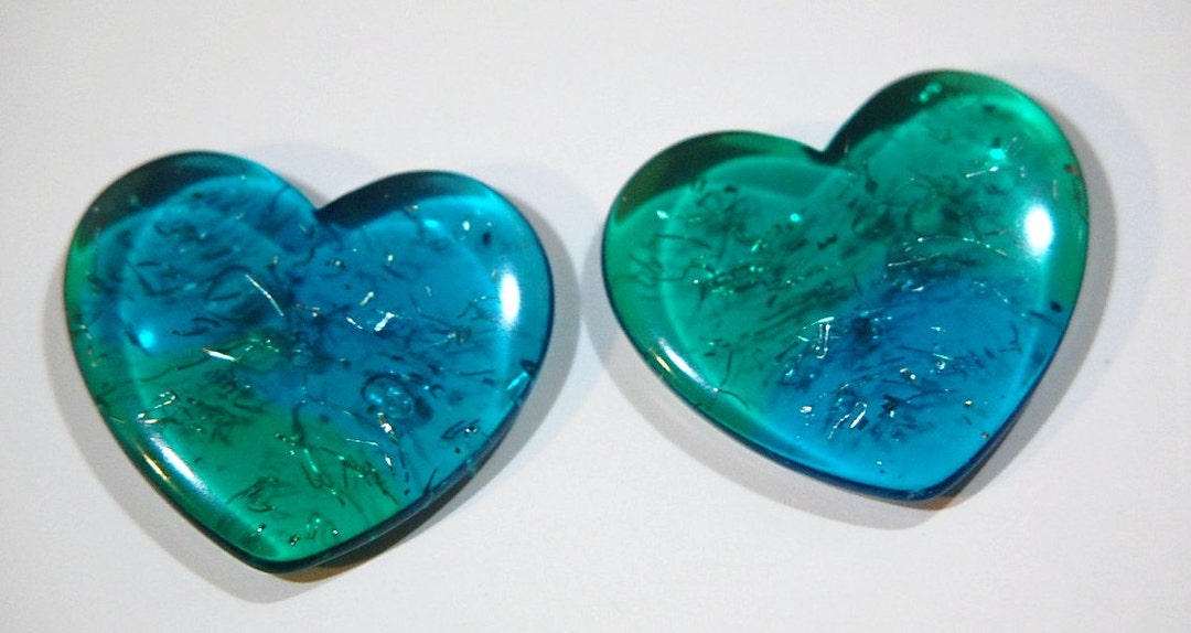 Vintage Blue and Green Acrylic Heart Findings With Confetti Cab327a - Etsy