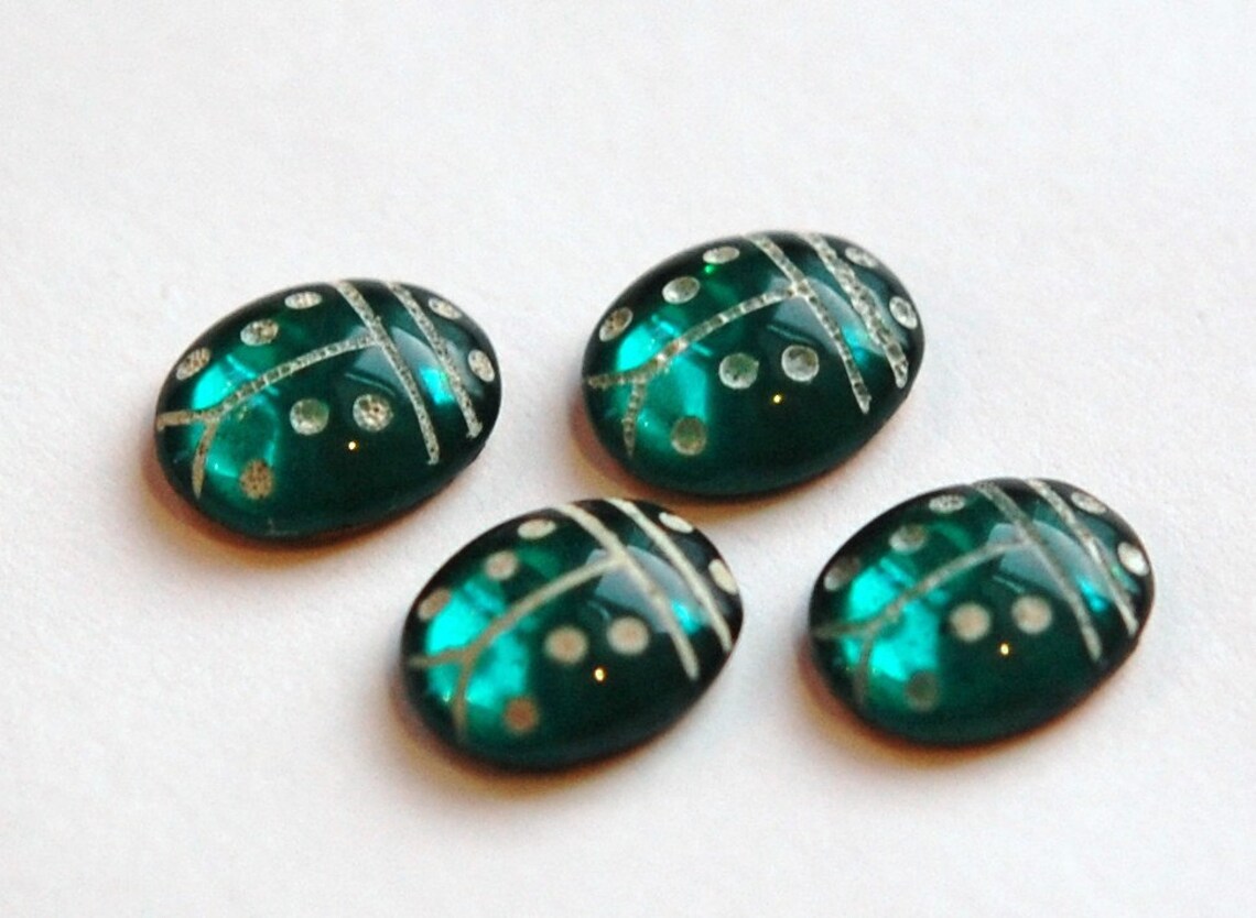 Emerald Green and White Glass Lady Bug Cabochons 4 Cab781b | Etsy
