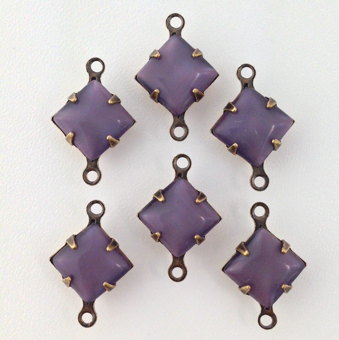 Purple Moonstone Square Glass Stones 2 Loop Brass Ox Setting 8mm ...