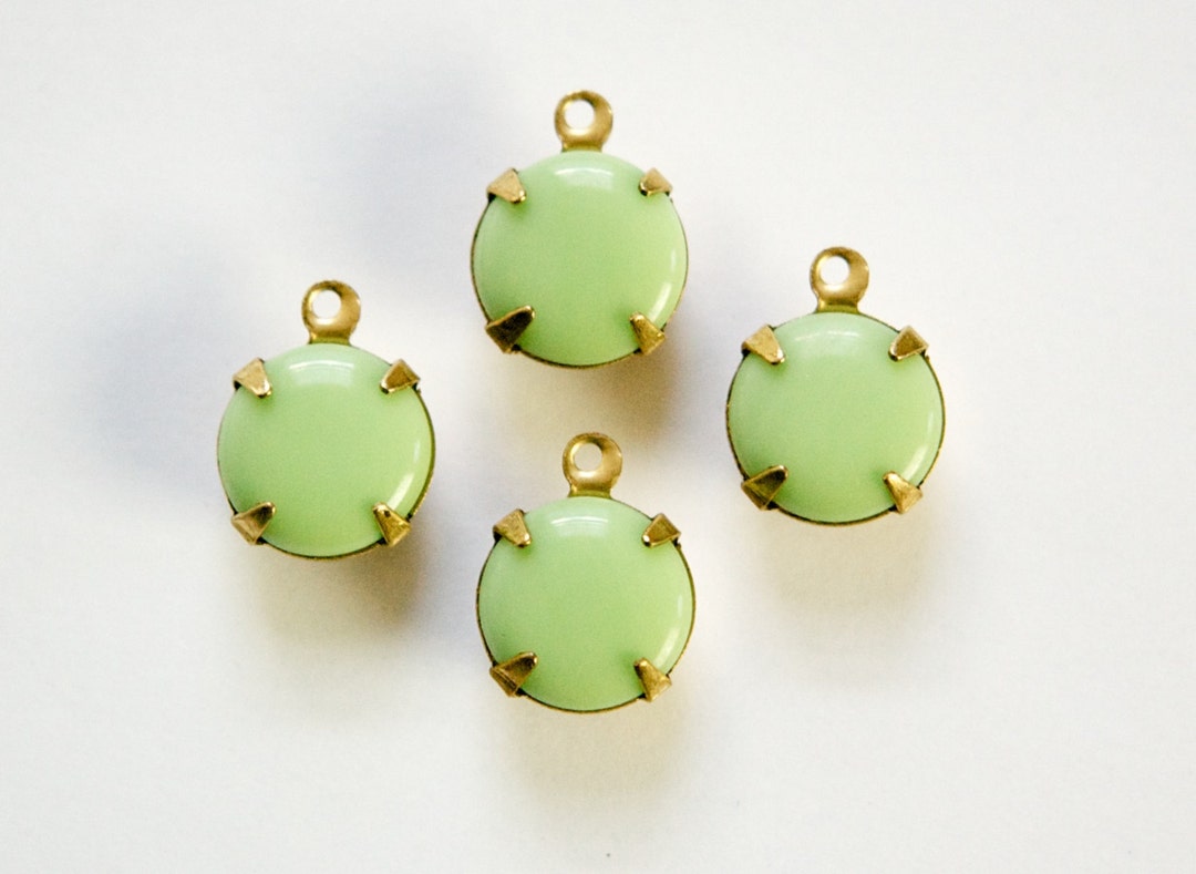 Vintage Green Smooth Glass Stones 1 Loop Brass Settings 11mm Rnd010d - Etsy